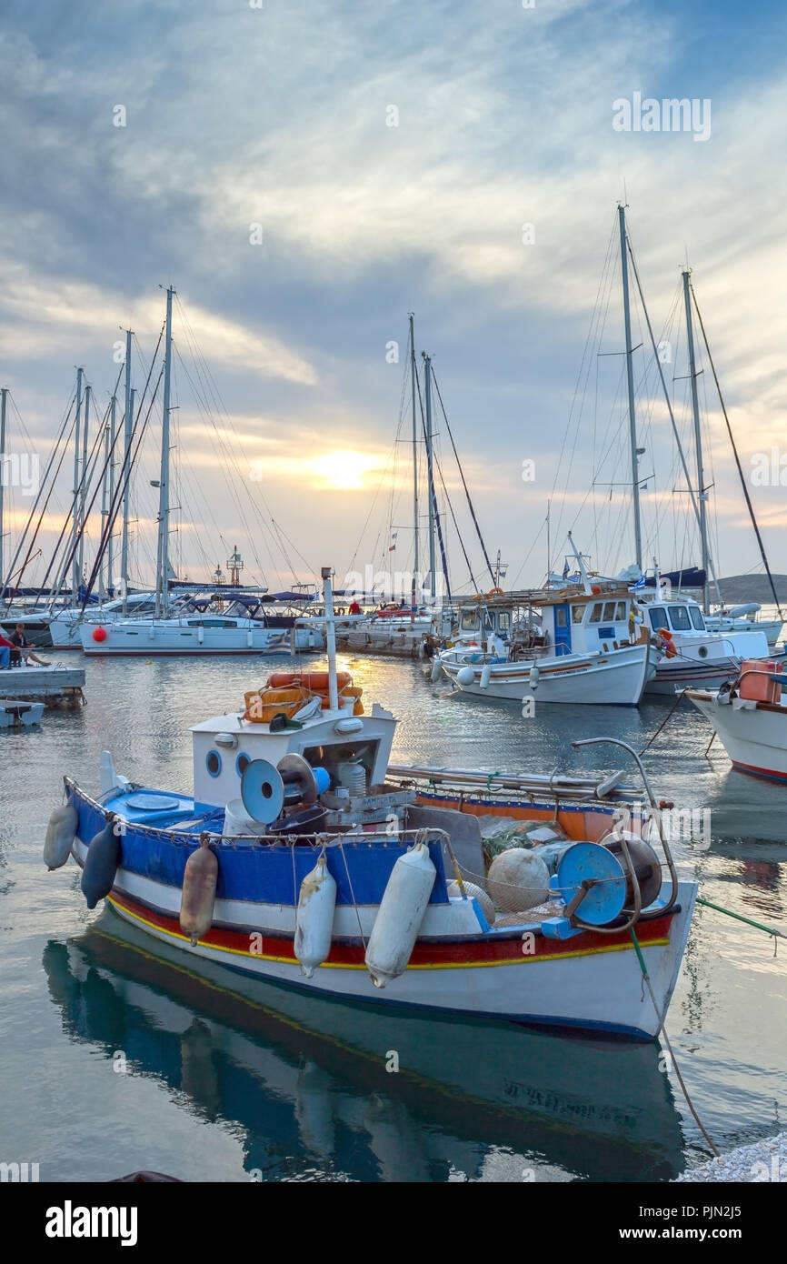 PAROS, GREECE - MAY 3, 2013: Port of town of Parakia, Paros island ...