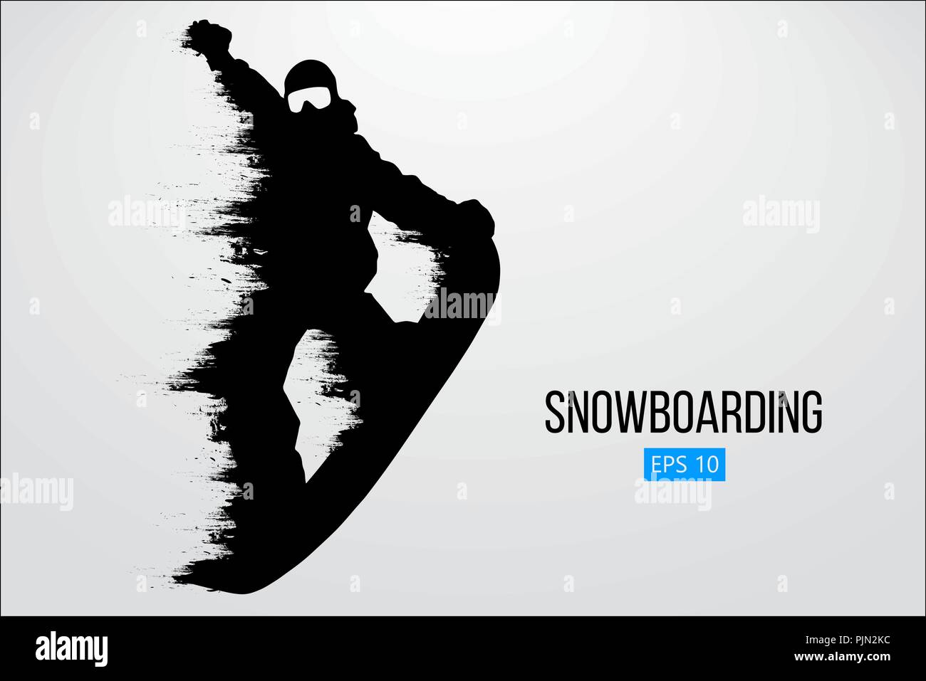 Silhouette of a snowboarder jumping isolated. Background and text on a ...