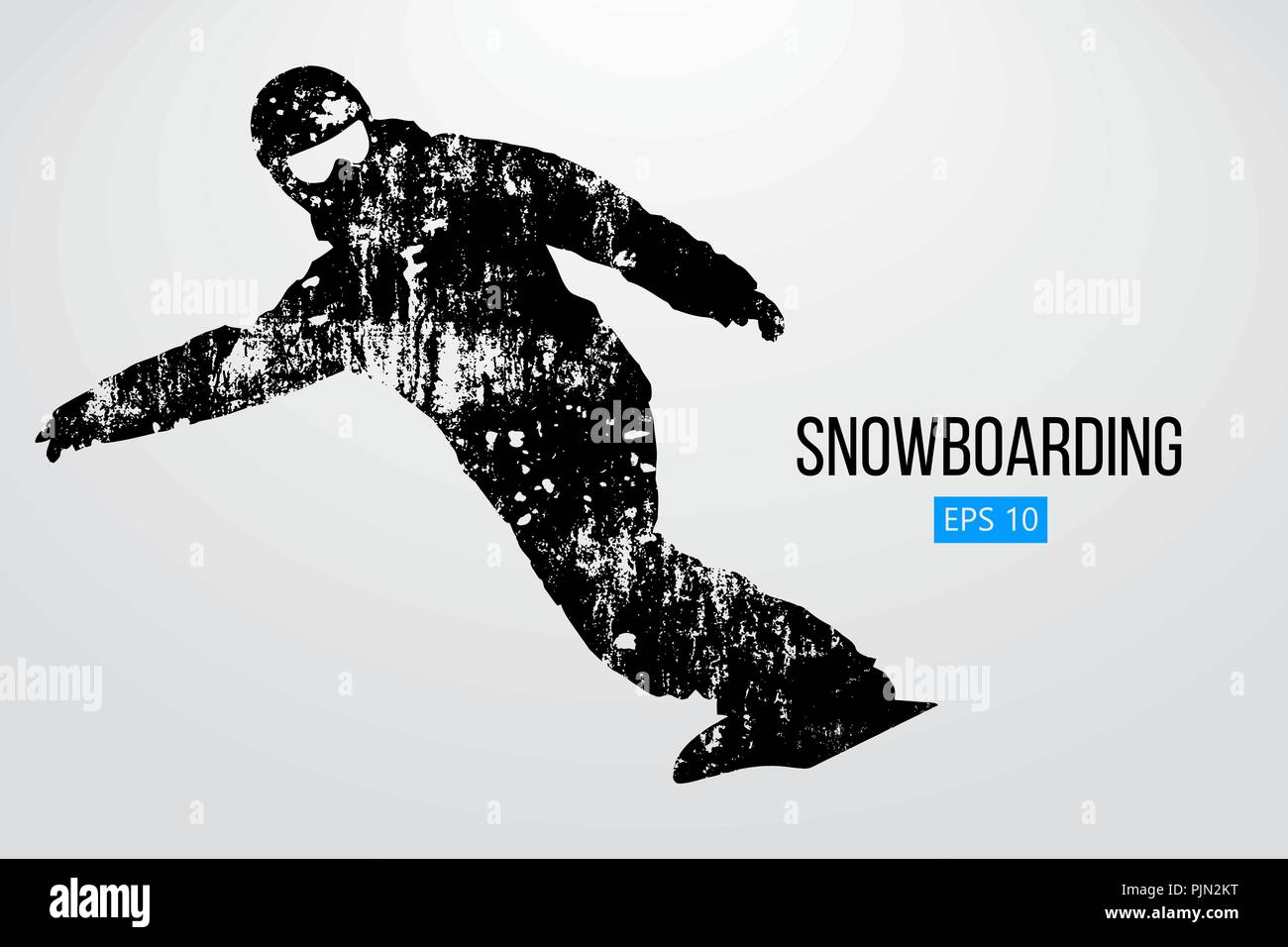 Silhouette of a snowboarder isolated. Background and text on a separate ...