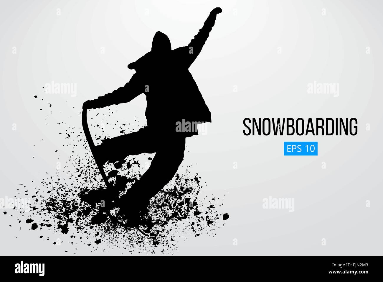 Silhouette of a snowboarder jumping isolated. Background and text on a ...