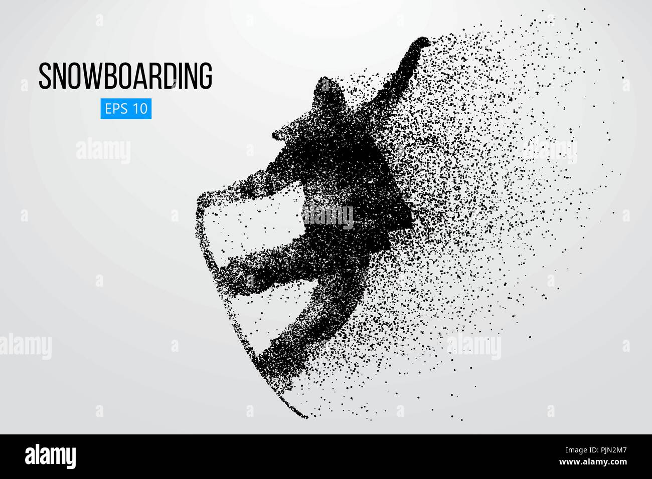 Silhouette of a snowboarder jumping isolated. Background and text on a ...
