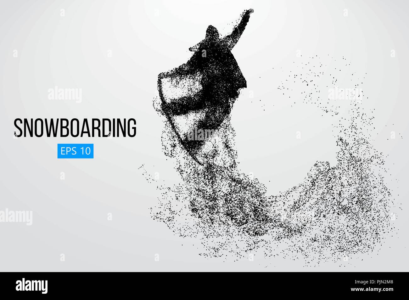 Silhouette of a snowboarder jumping isolated. Background and text on a ...