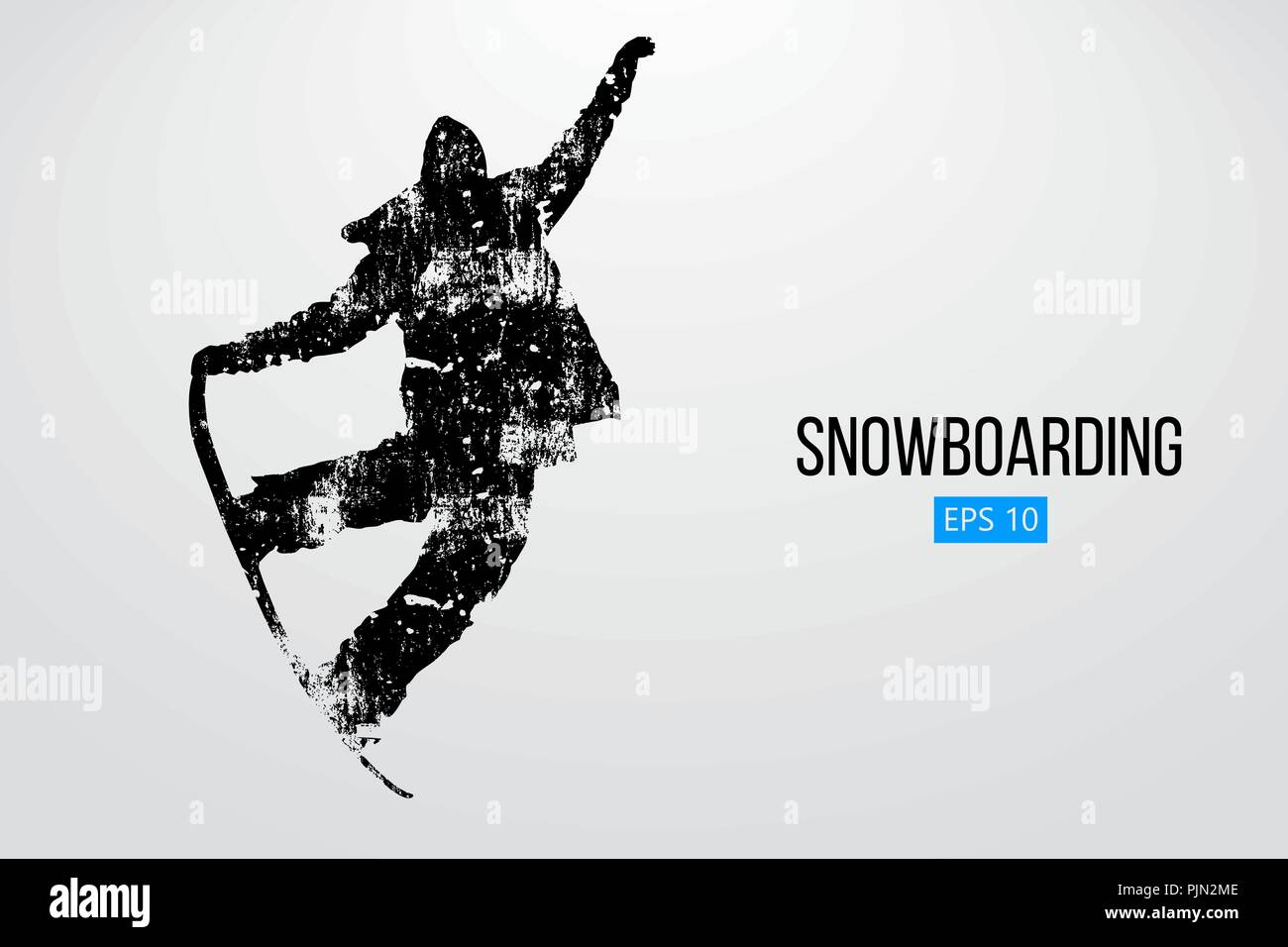 Silhouette of a snowboarder jumping isolated. Background and text on a ...