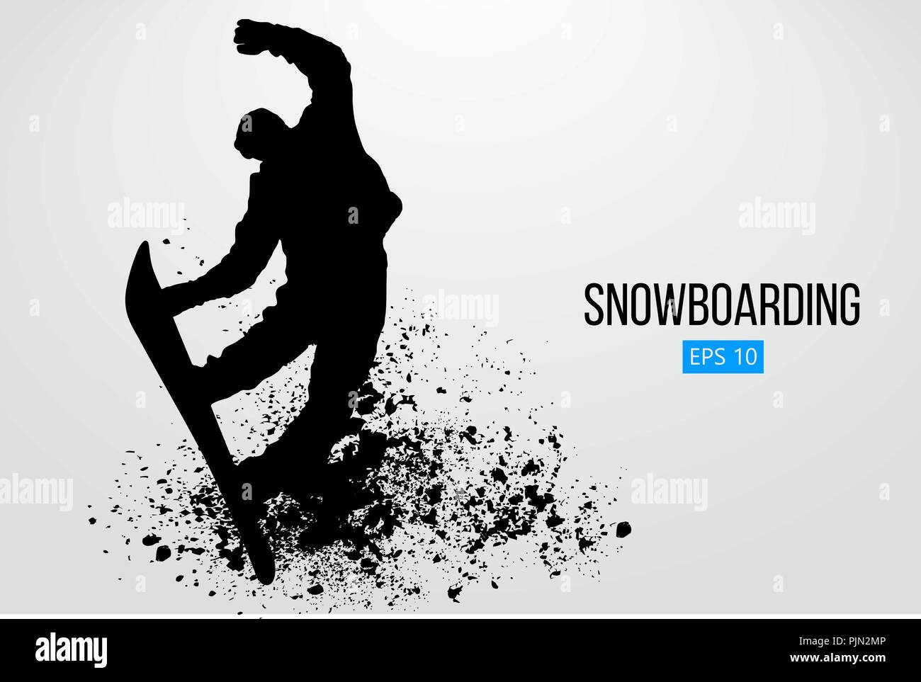 Silhouette of a snowboarder jumping isolated. Background and text on a ...