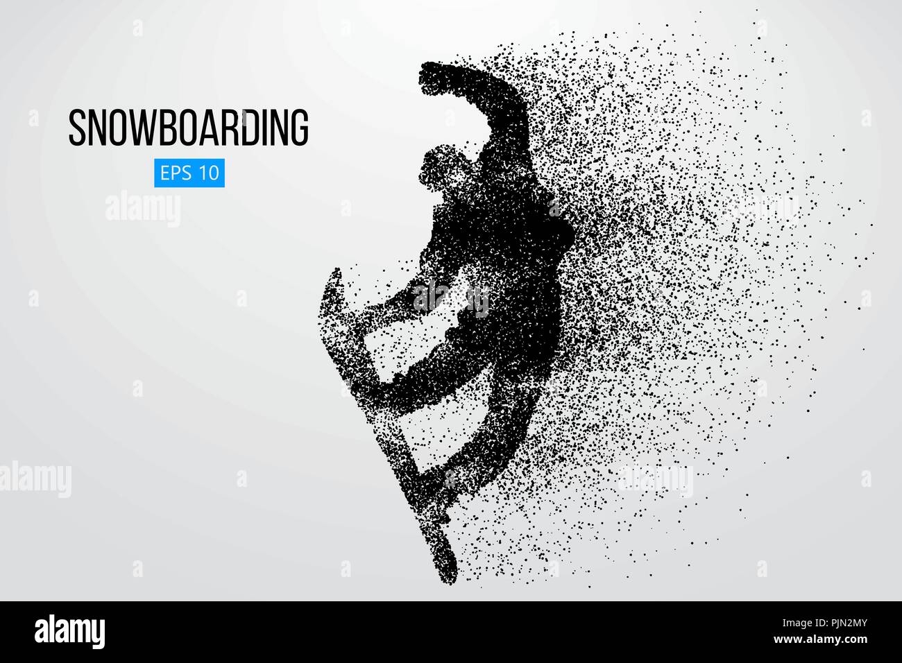 Silhouette of a snowboarder jumping isolated. Background and text on a ...