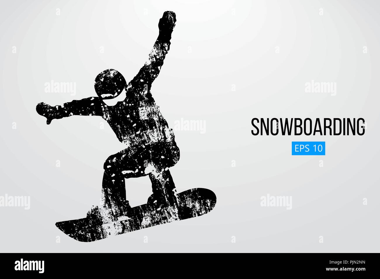 Silhouette of a snowboarder jumping isolated. Background and text on a ...