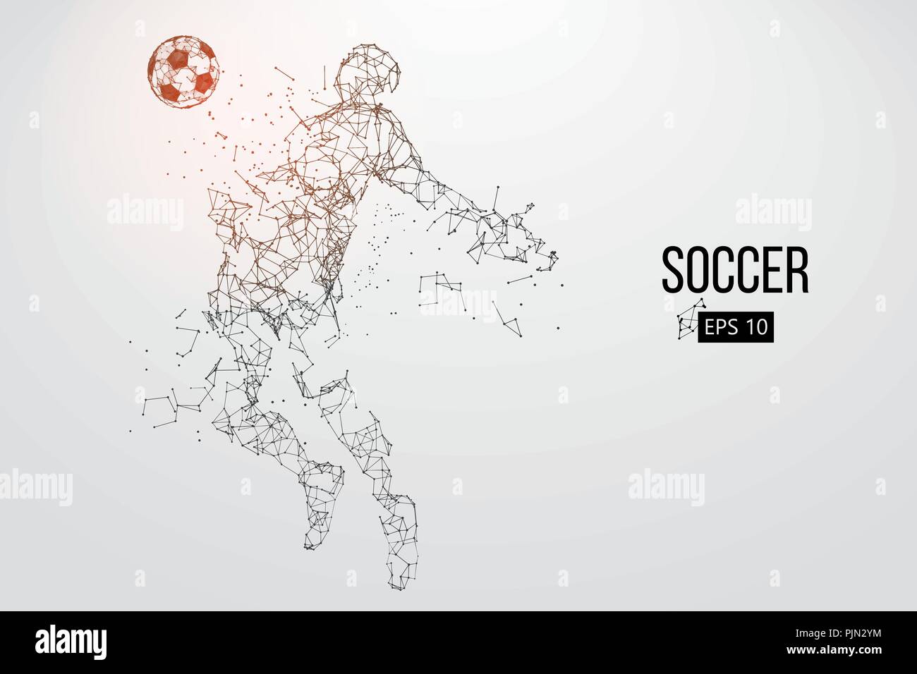 Silhouette of a football player. Dots, lines, triangles, text, color ...