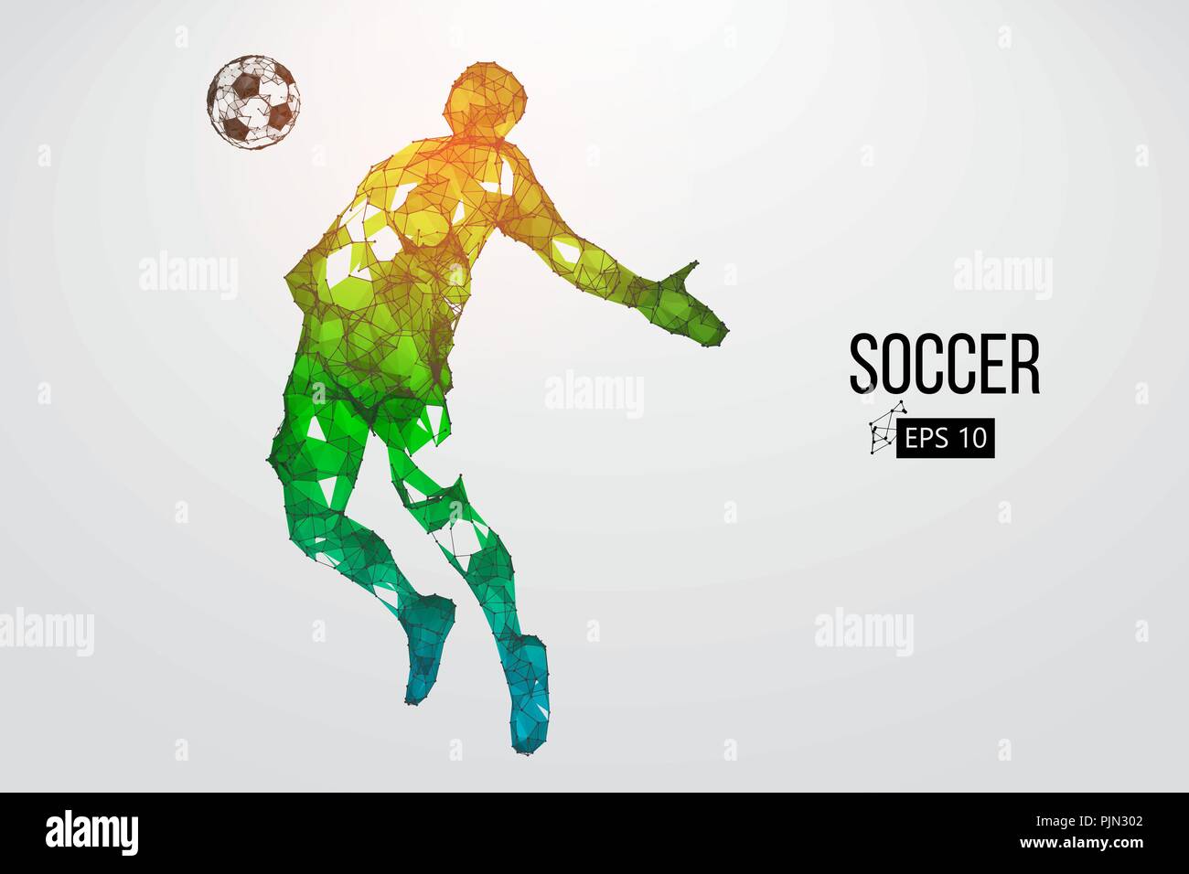 Silhouette of a football player. Dots, lines, triangles, text, color ...