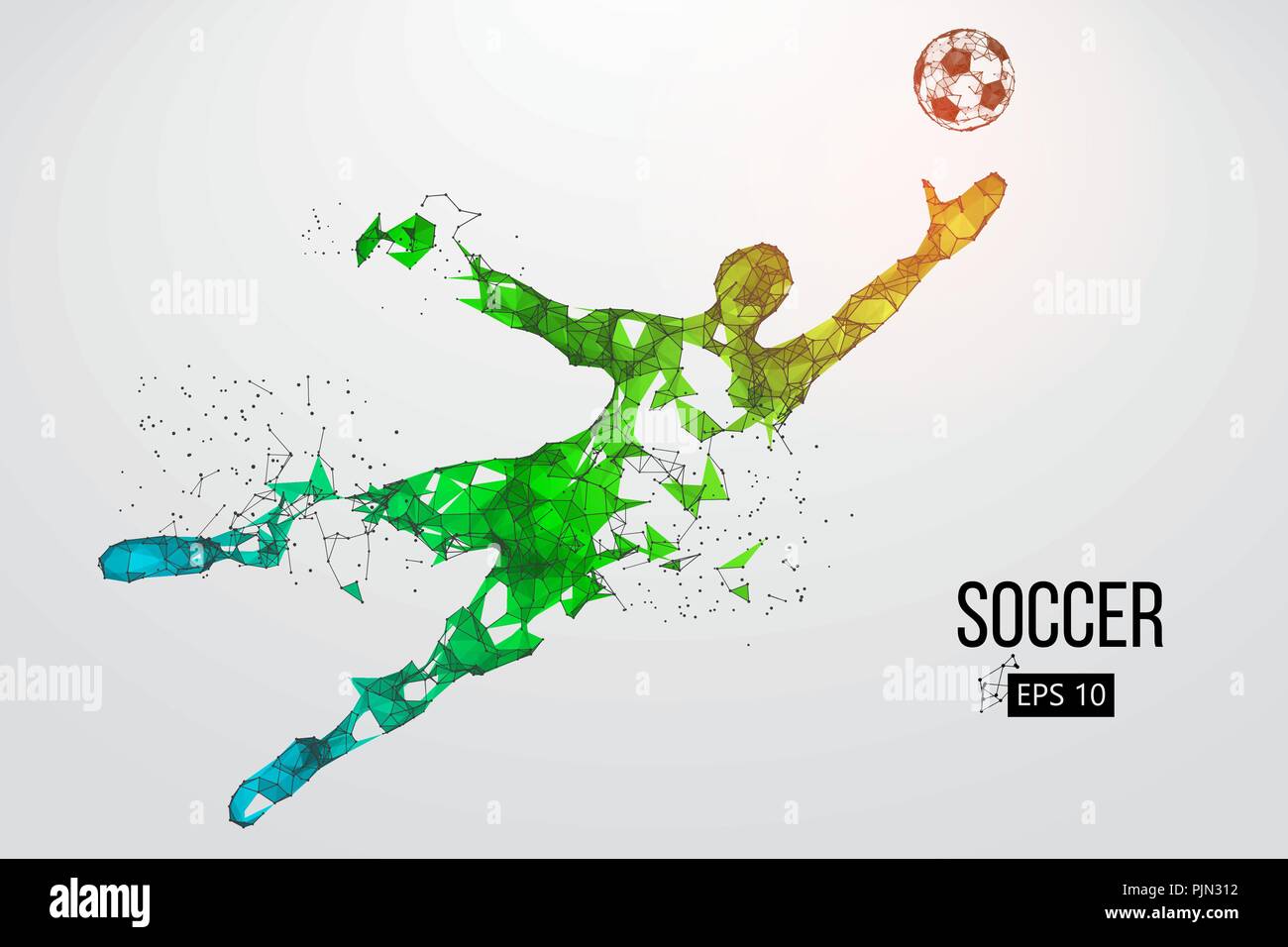 Silhouette of a football player. Dots, lines, triangles, text, color ...