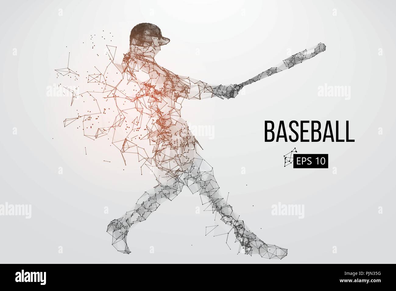 Silhouette of a baseball player. Dots, lines, triangles, text, color ...