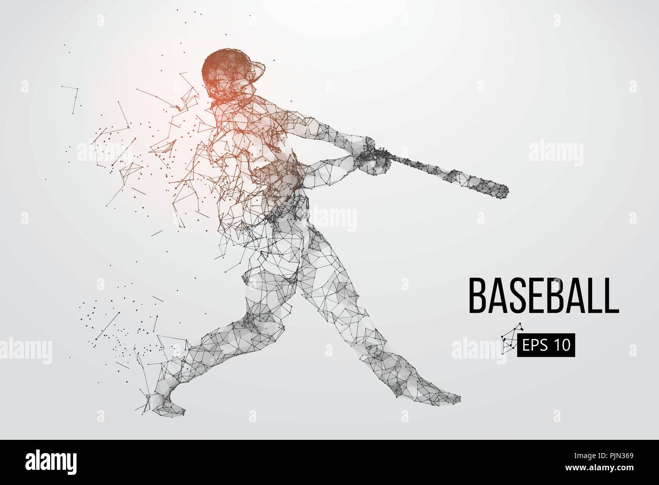 Silhouette of a baseball player. Dots, lines, triangles, text, color ...