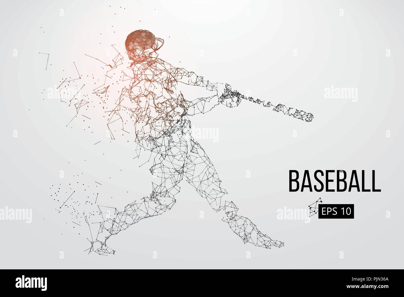 Silhouette of a baseball player. Dots, lines, triangles, text, color ...