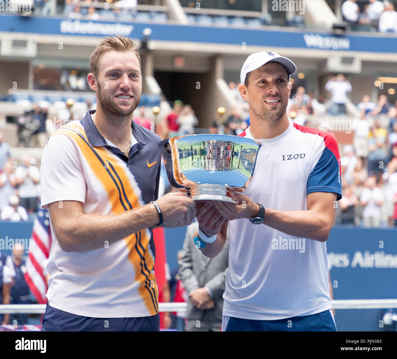 New York, United States. 07th Sep, 2018. Jack Sock and Mike Bryan hold ...