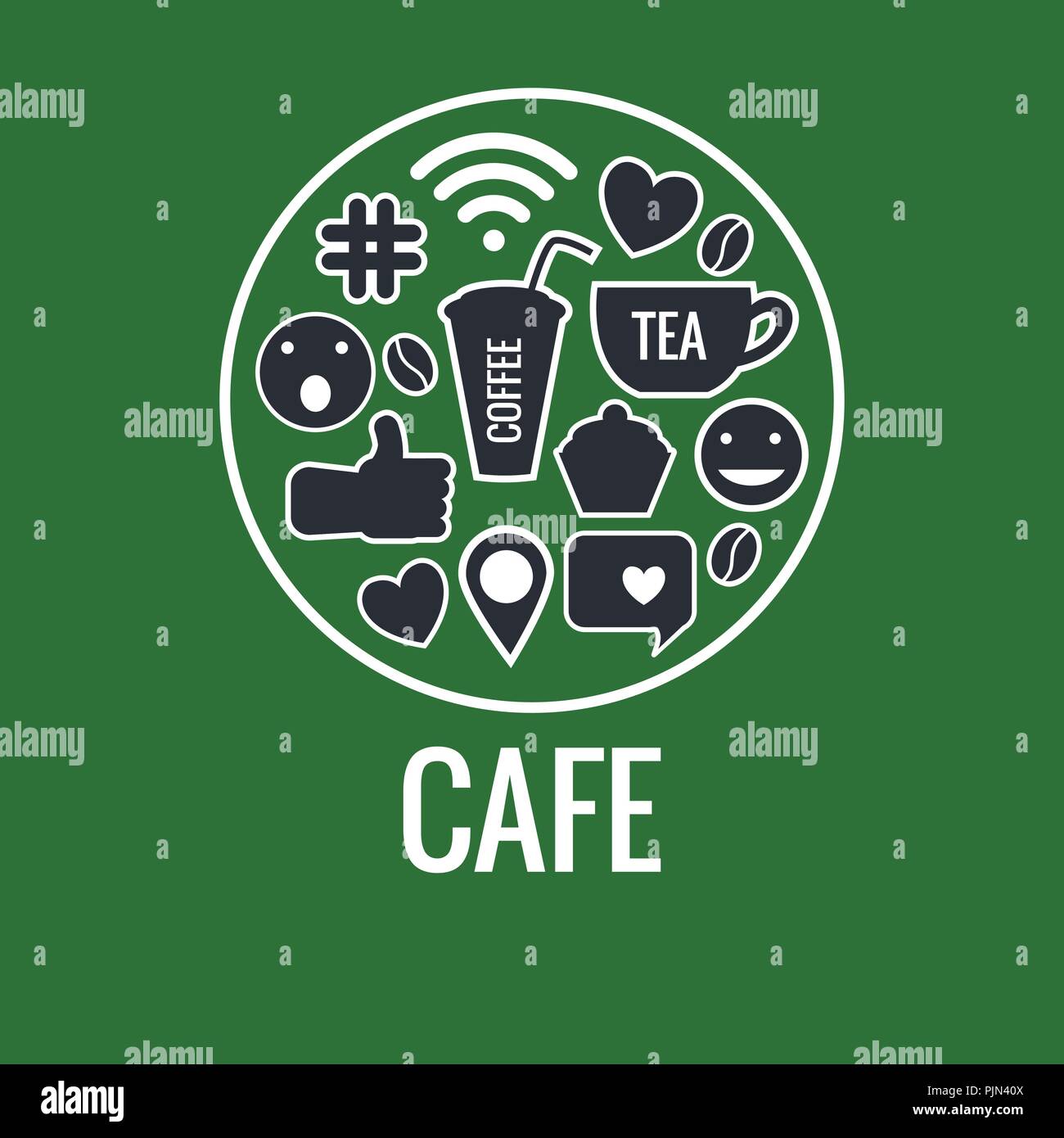 Set sign of cafe. Vector illustration of stickers isolated on a green ...