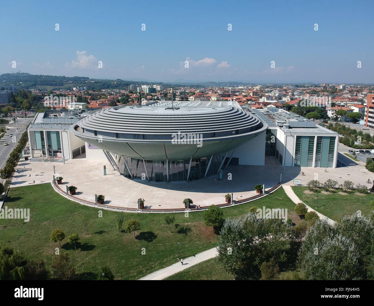 Aerial view of the Palacongressi - Congress Palace of Rimini, Italy ...