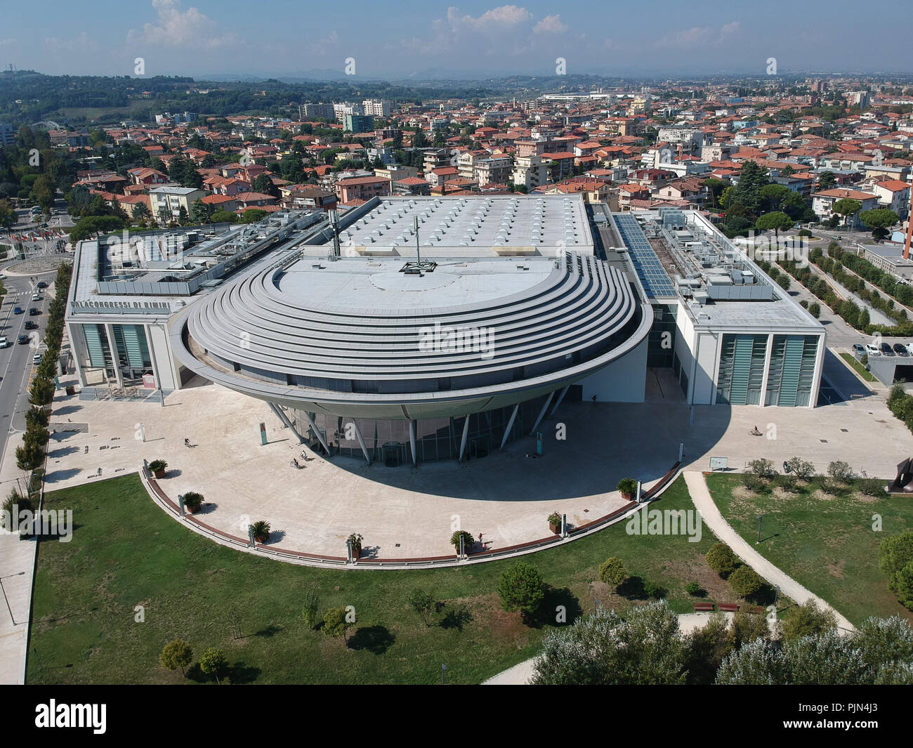 Aerial view of the Palacongressi - Congress Palace of Rimini, Italy ...