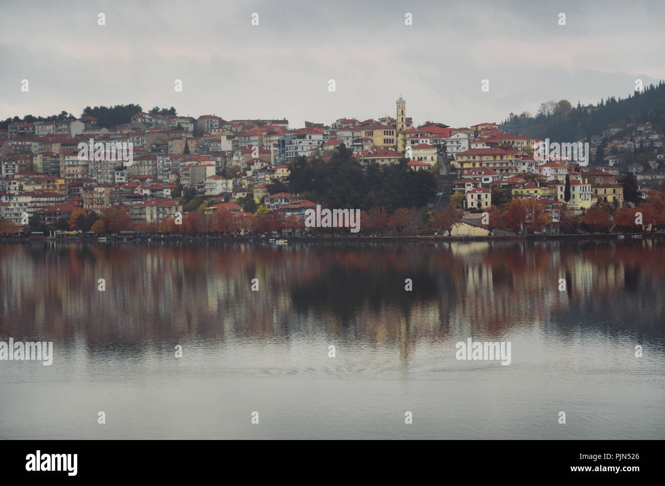 Town view by lake orestiada waterfront hi-res stock photography and ...