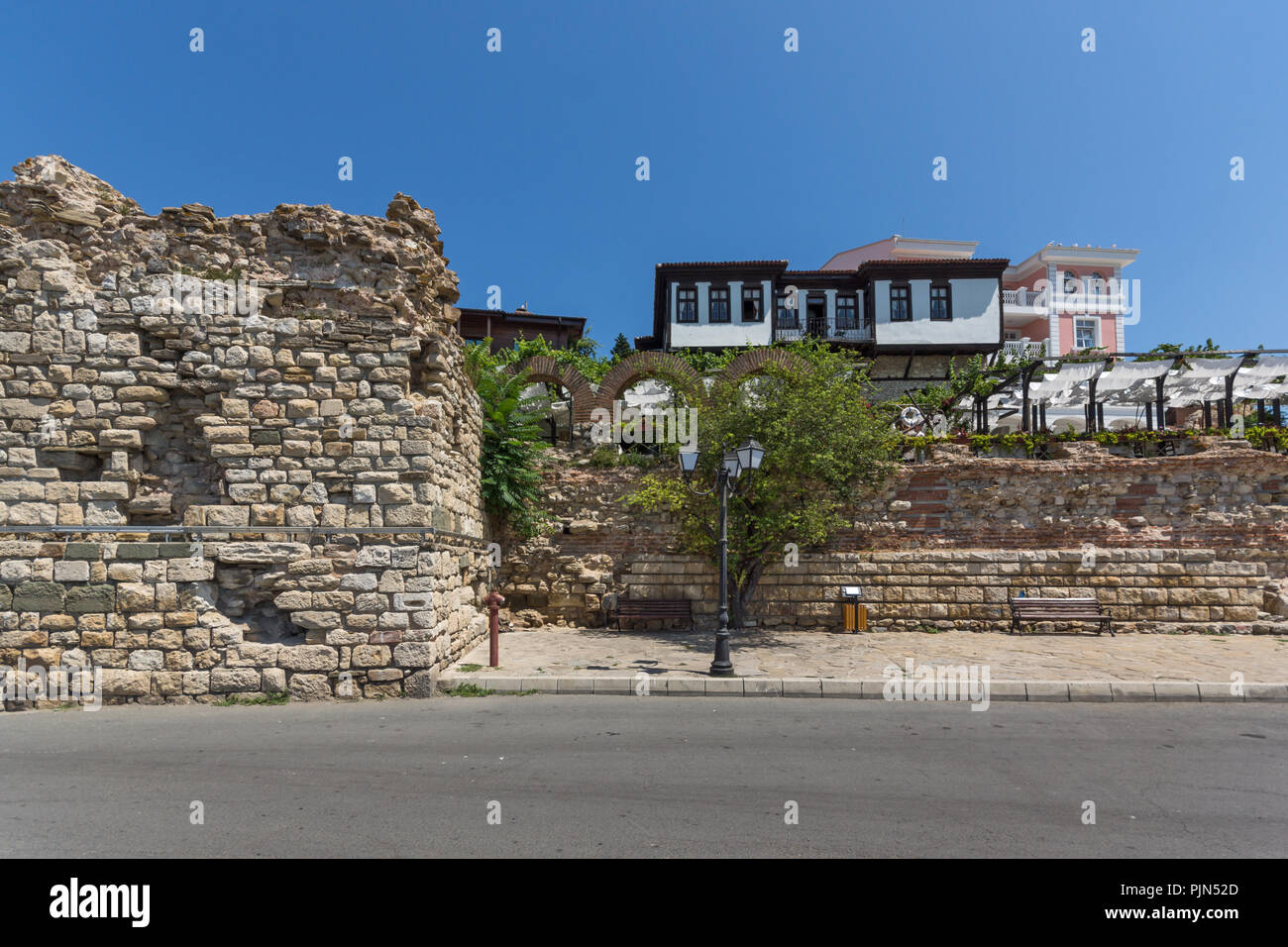 NESSEBAR, BULGARIA - 30 JULY 2014: Ancient ruins in the town of ...