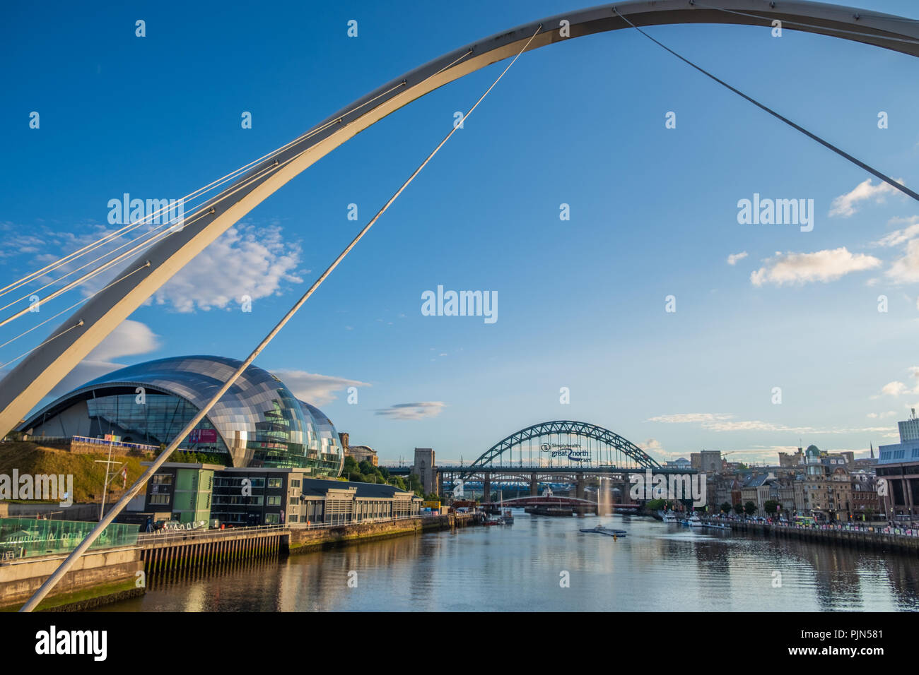 Newcastle, England - July 29, 2018: Newcastle Gateshead Quayside with ...