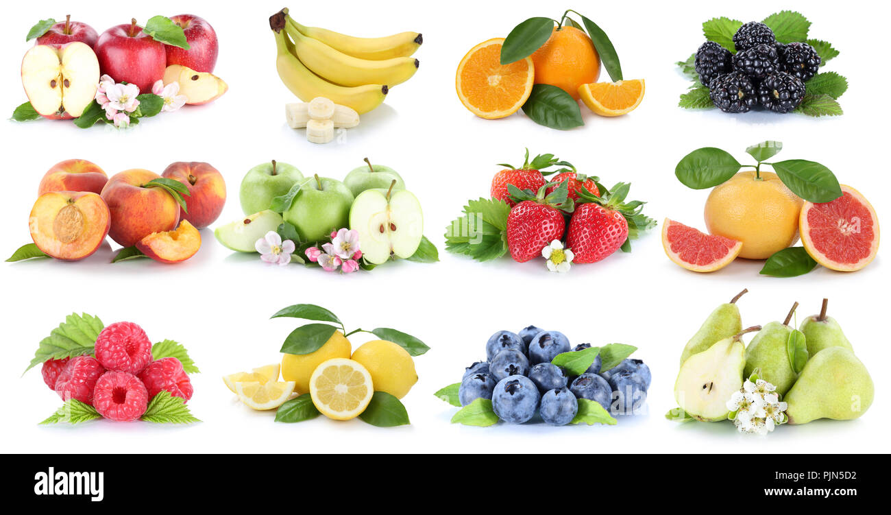 Fruits fruit collection fresh orange apple apples banana lemon isolated ...