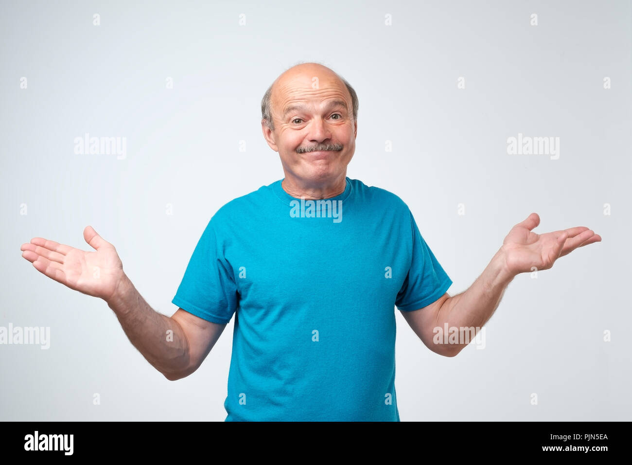 Who knows and it was not me concept. Puzzled bald caucasian man is not ...