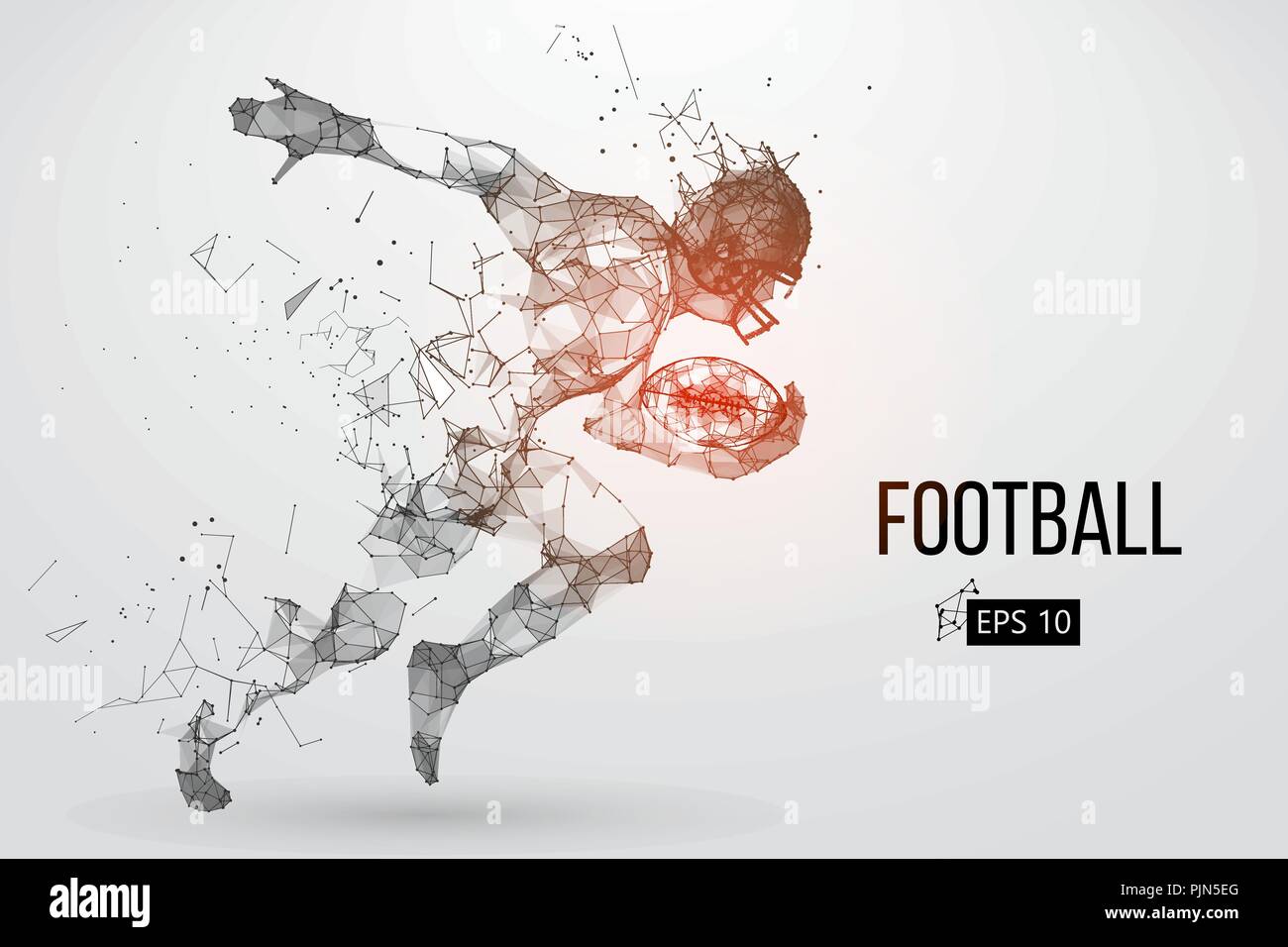 Silhouette of a football player. Dots, lines, triangles, text, color ...