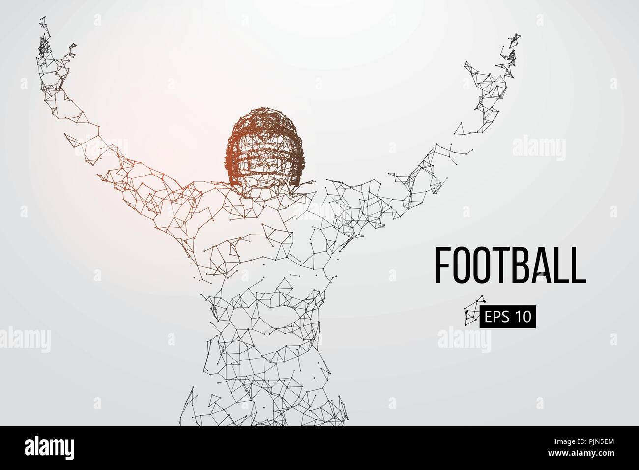Silhouette of a football player. Dots, lines, triangles, text, color ...