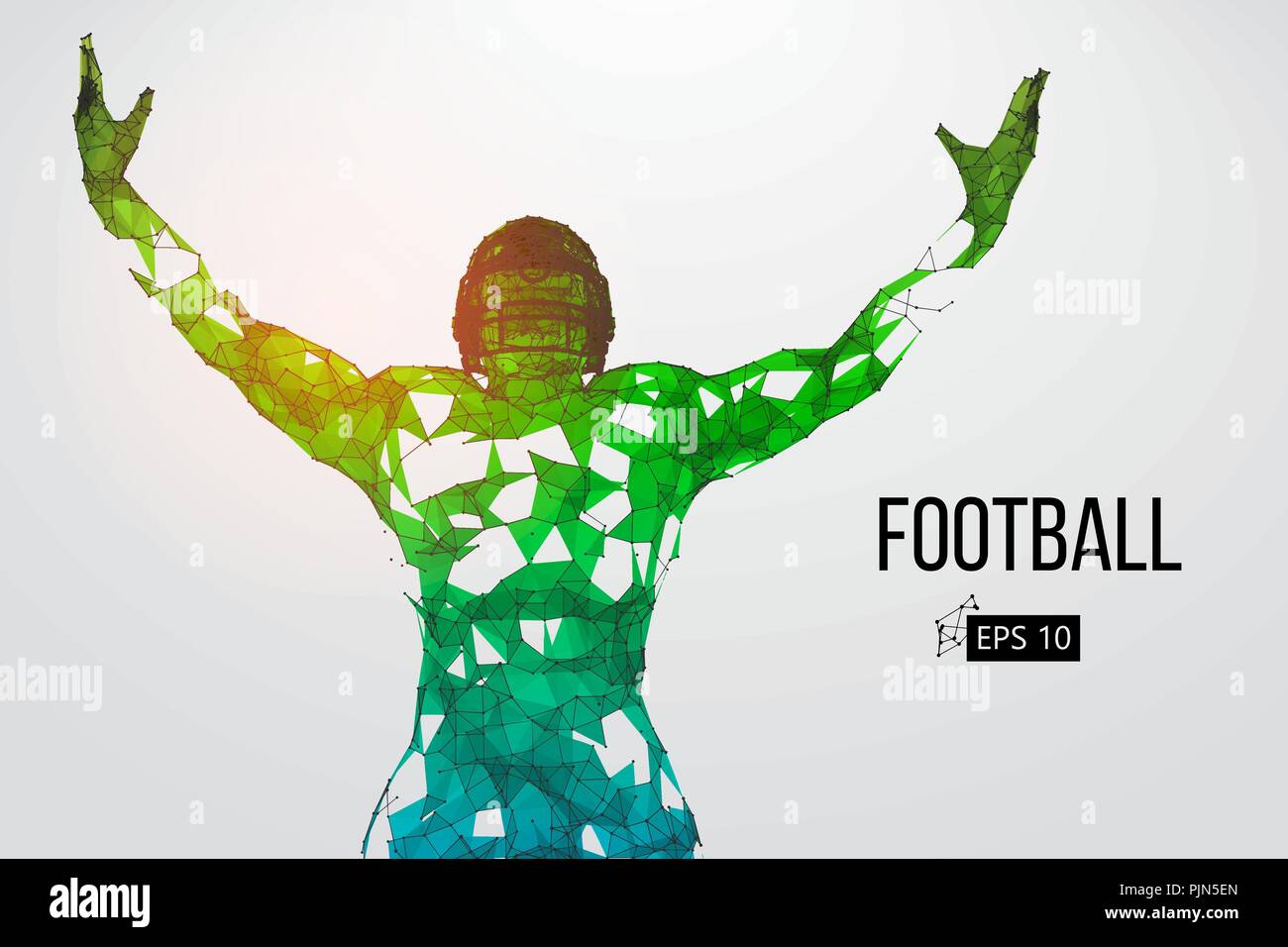 Silhouette of a football player. Dots, lines, triangles, text, color ...
