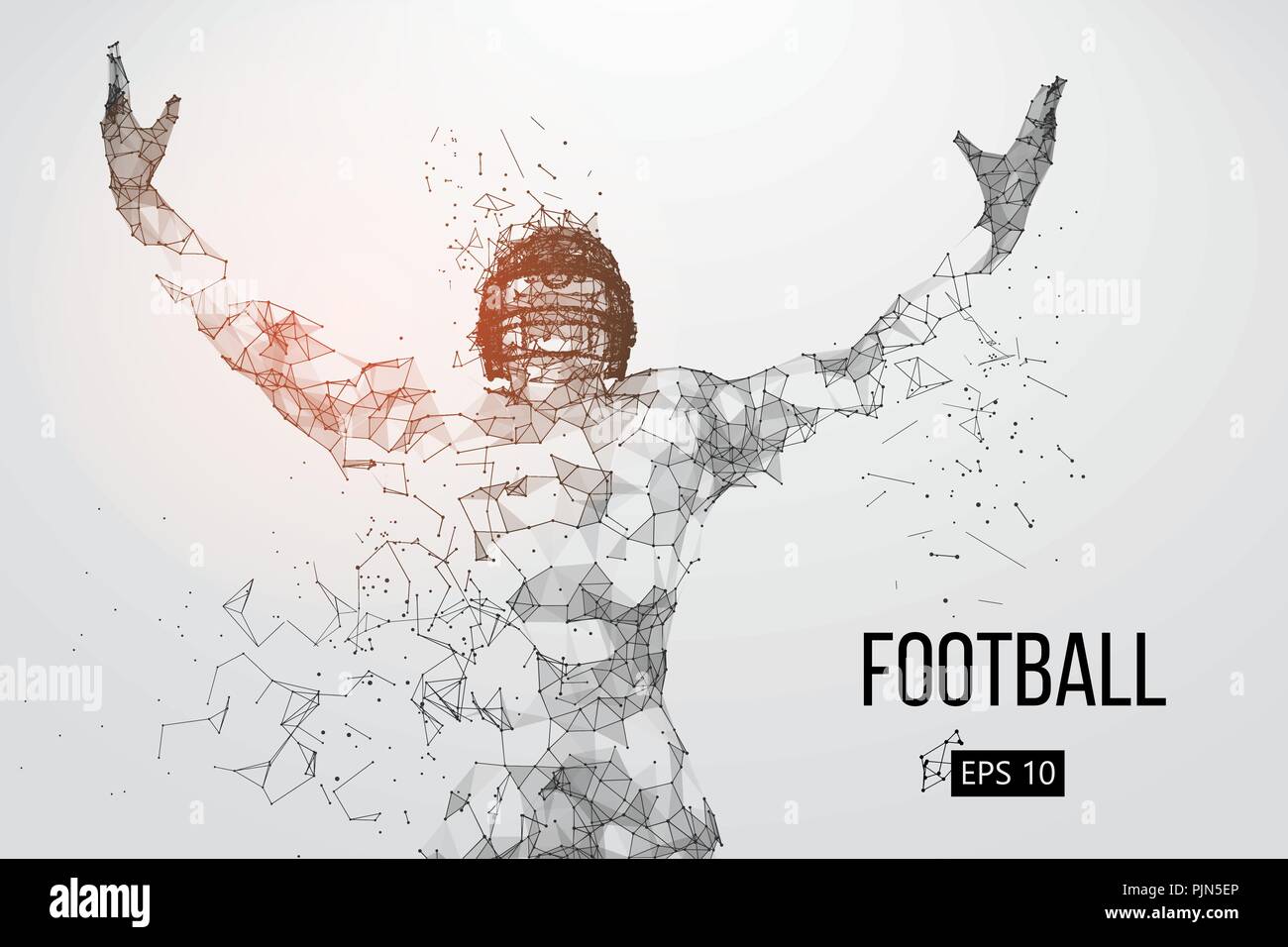Silhouette of a football player. Dots, lines, triangles, text, color ...