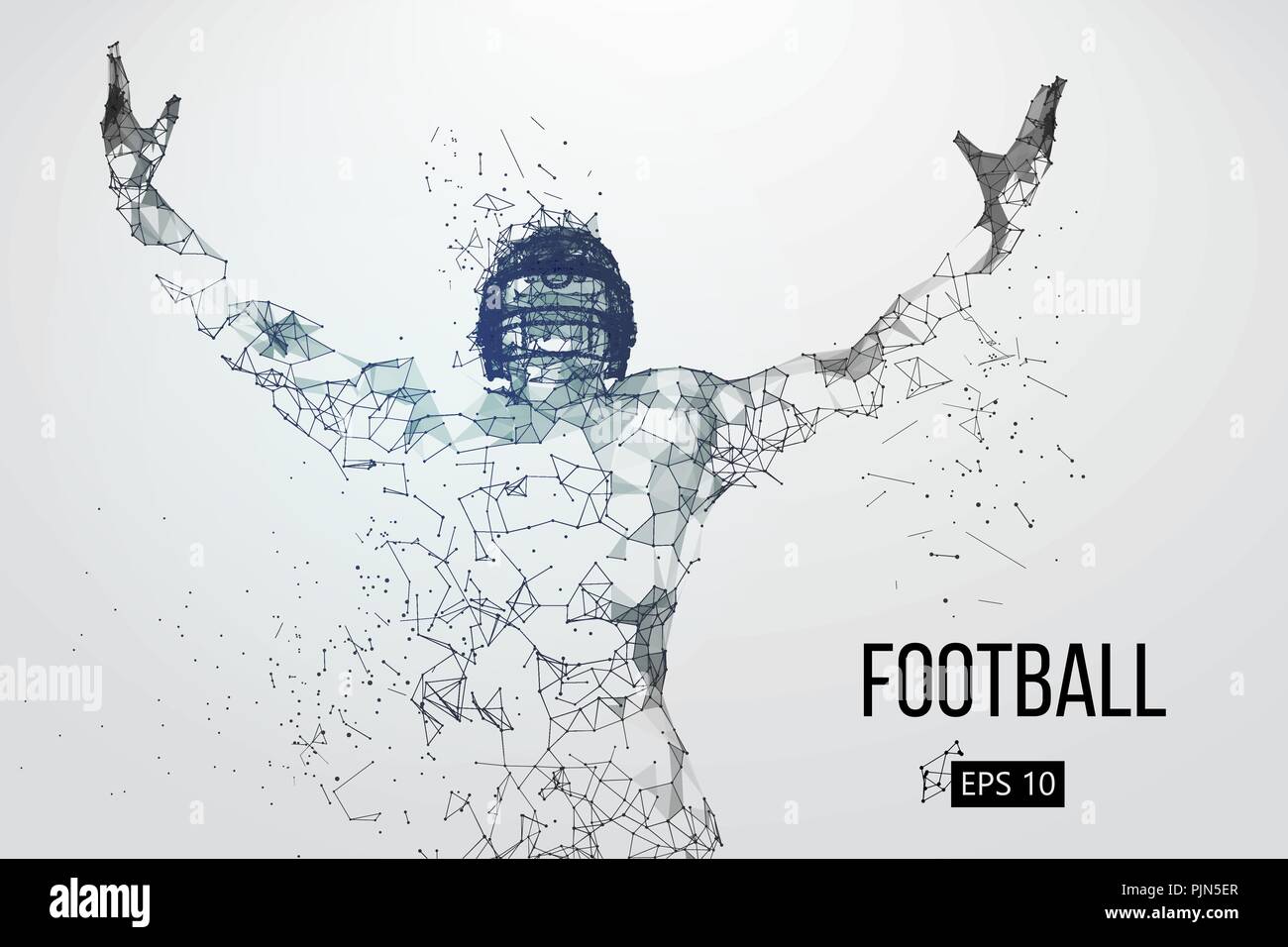 Silhouette of a football player. Dots, lines, triangles, text, color ...