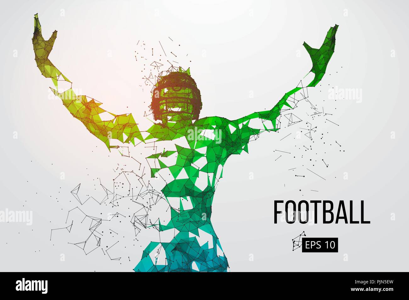Silhouette of a football player. Dots, lines, triangles, text, color ...