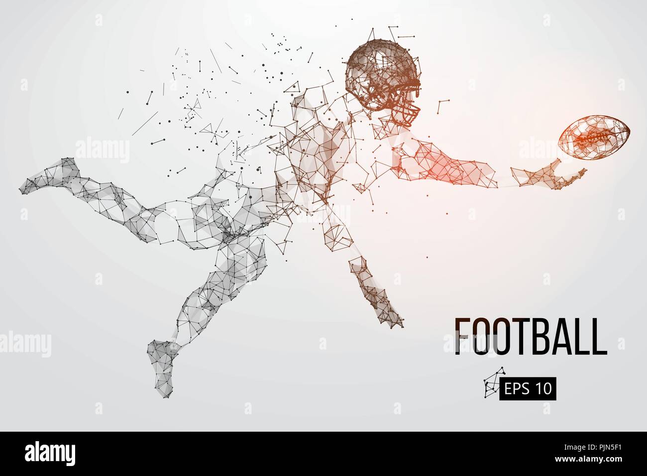 Silhouette of a football player. Dots, lines, triangles, text, color ...