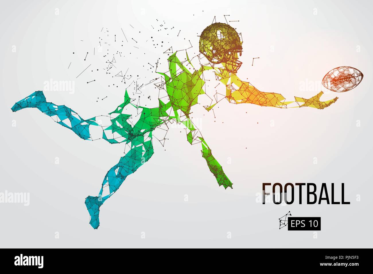 Silhouette of a football player. Dots, lines, triangles, text, color ...