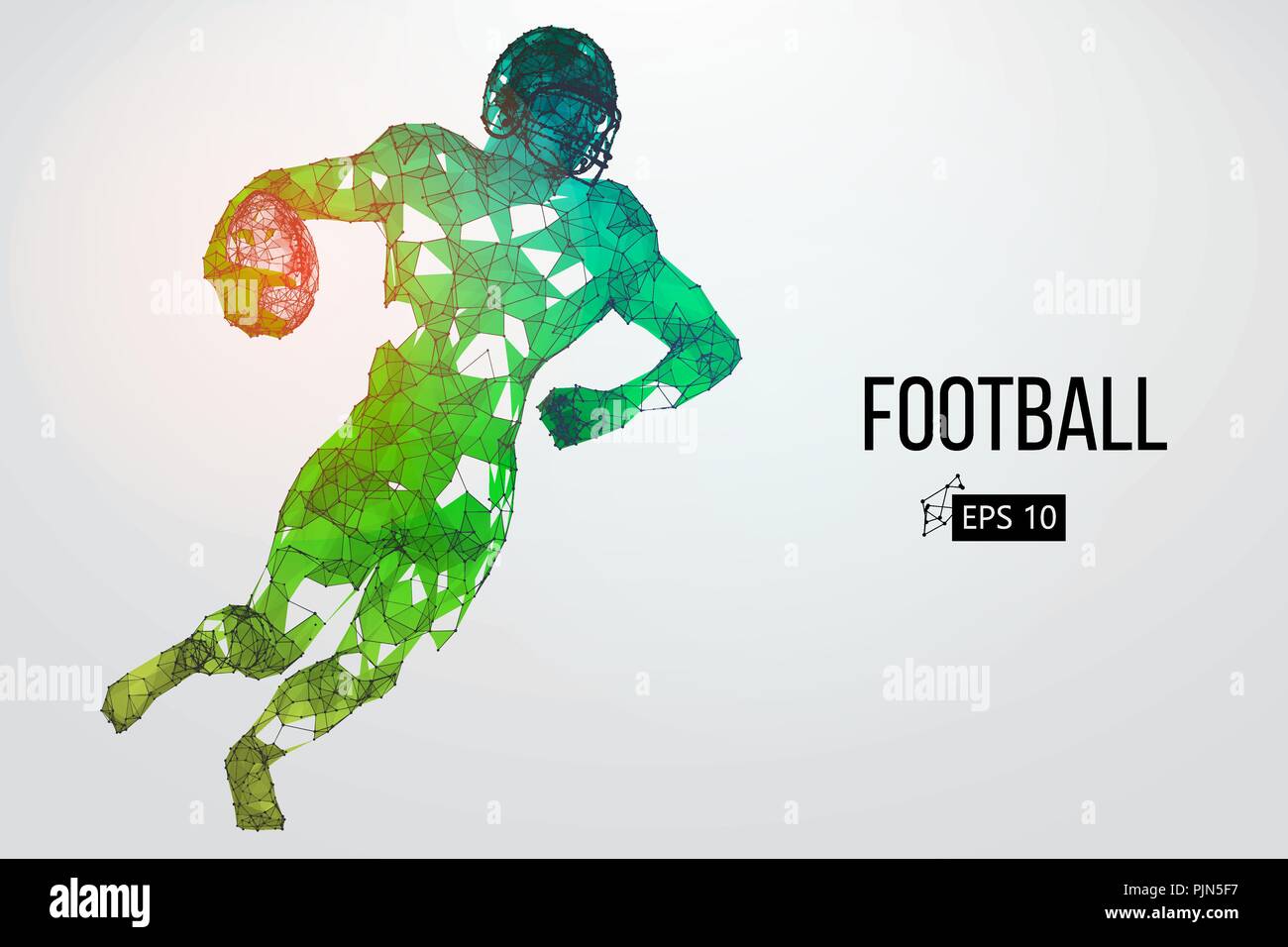 Silhouette of a football player. Dots, lines, triangles, text, color ...