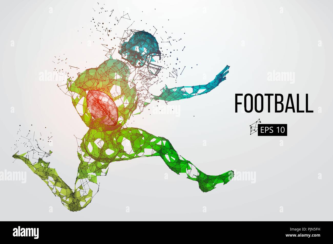Silhouette of a football player. Dots, lines, triangles, text, color ...