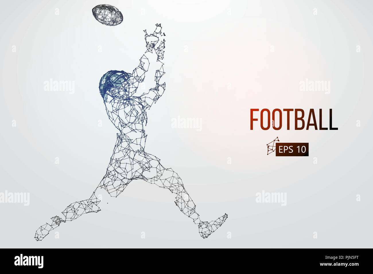 Silhouette of a football player. Dots, lines, triangles, text, color ...