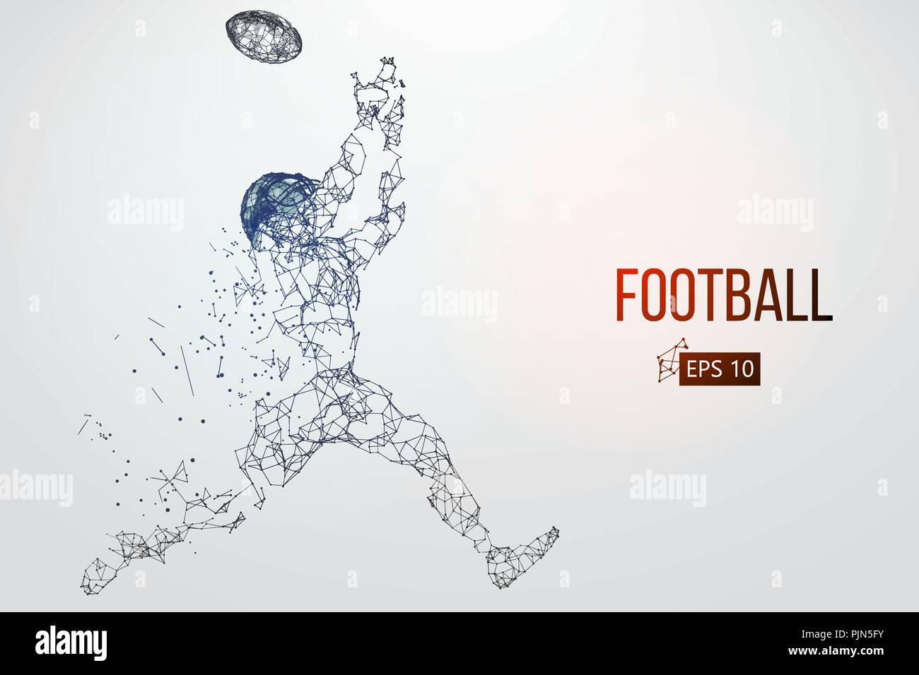 Silhouette of a football player. Dots, lines, triangles, text, color ...