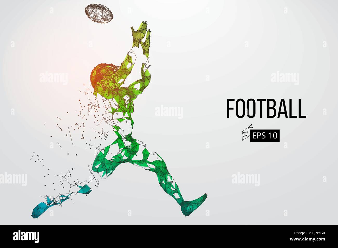 Silhouette of a football player. Dots, lines, triangles, text, color ...