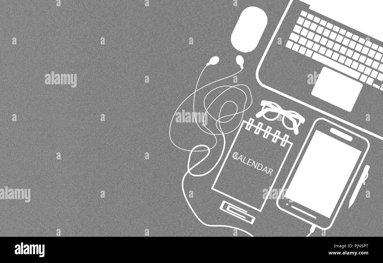 Workplace collection on gray background, Top view workspace on desktop ...