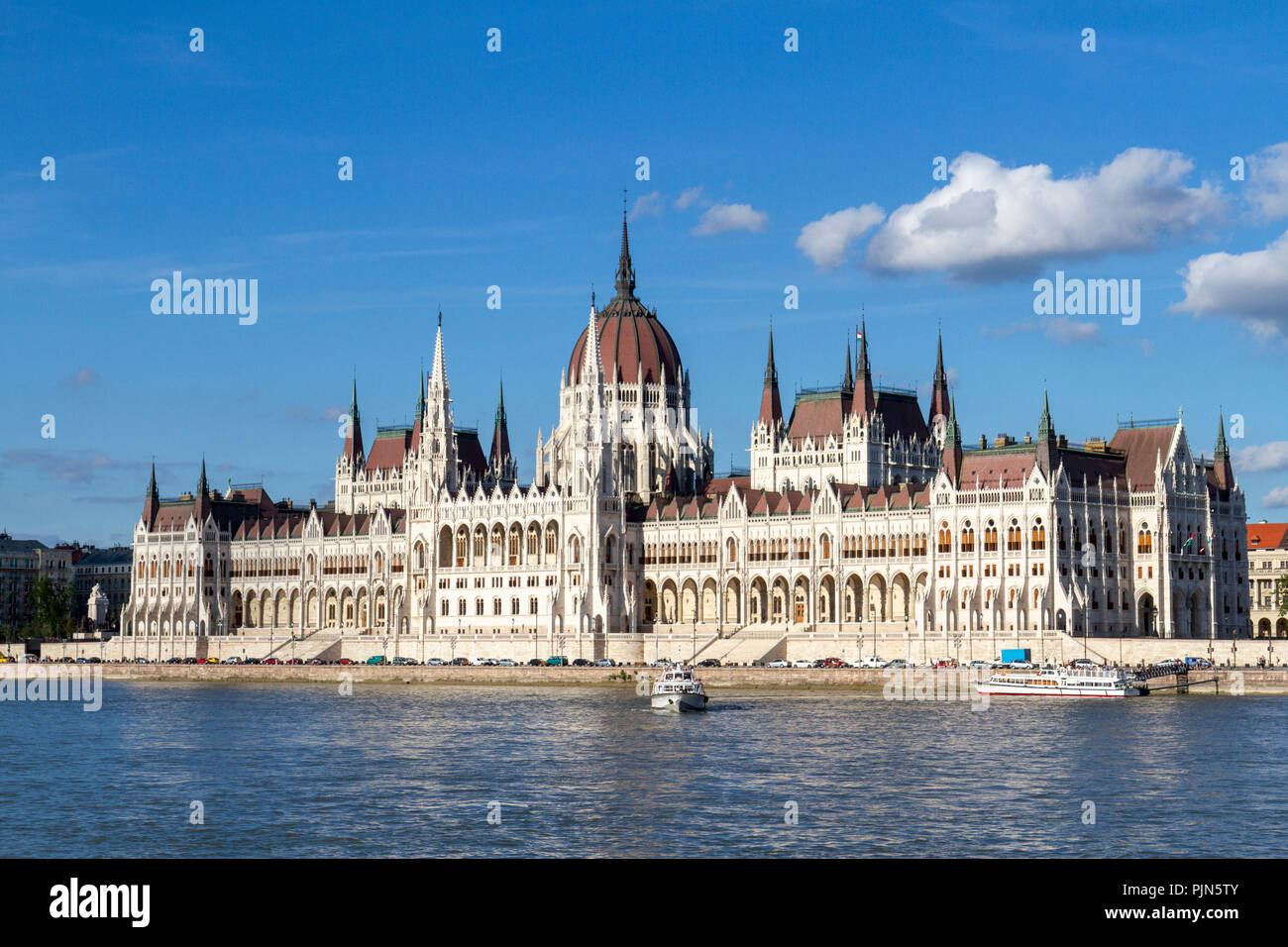 The Hungarian Parliament Building (Országház) in Budapest, Hungary viewed from the western (Buda ...