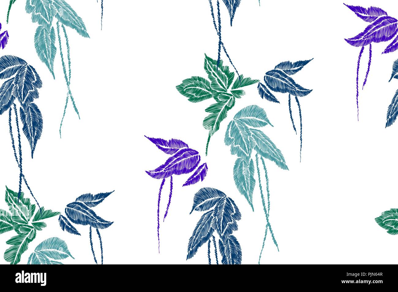 Tropical leaves seamless background pattern. Vector illustration hand ...