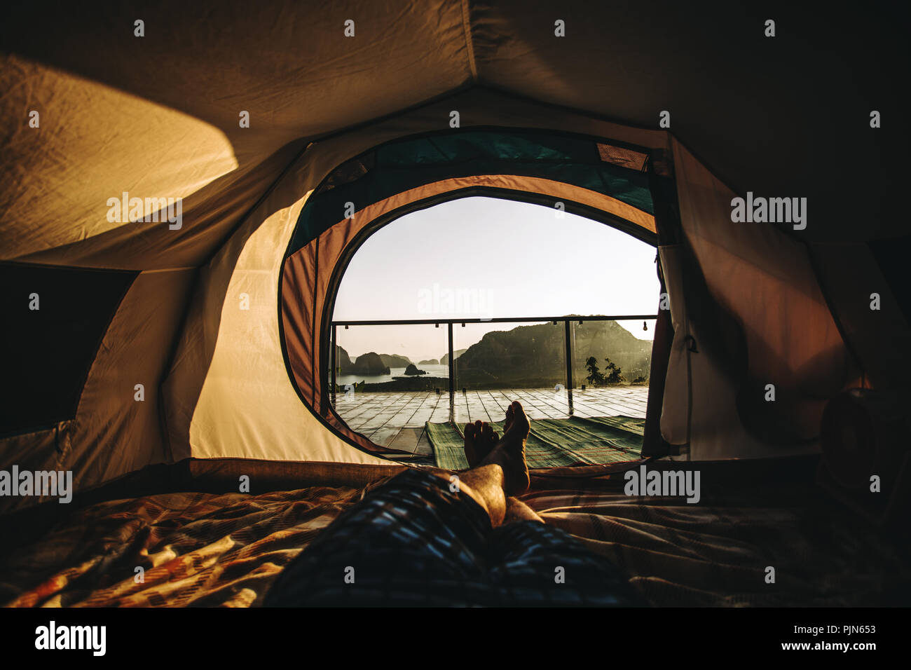 View From The Tent Camping A Man Lying In Tent With A View Of 4094
