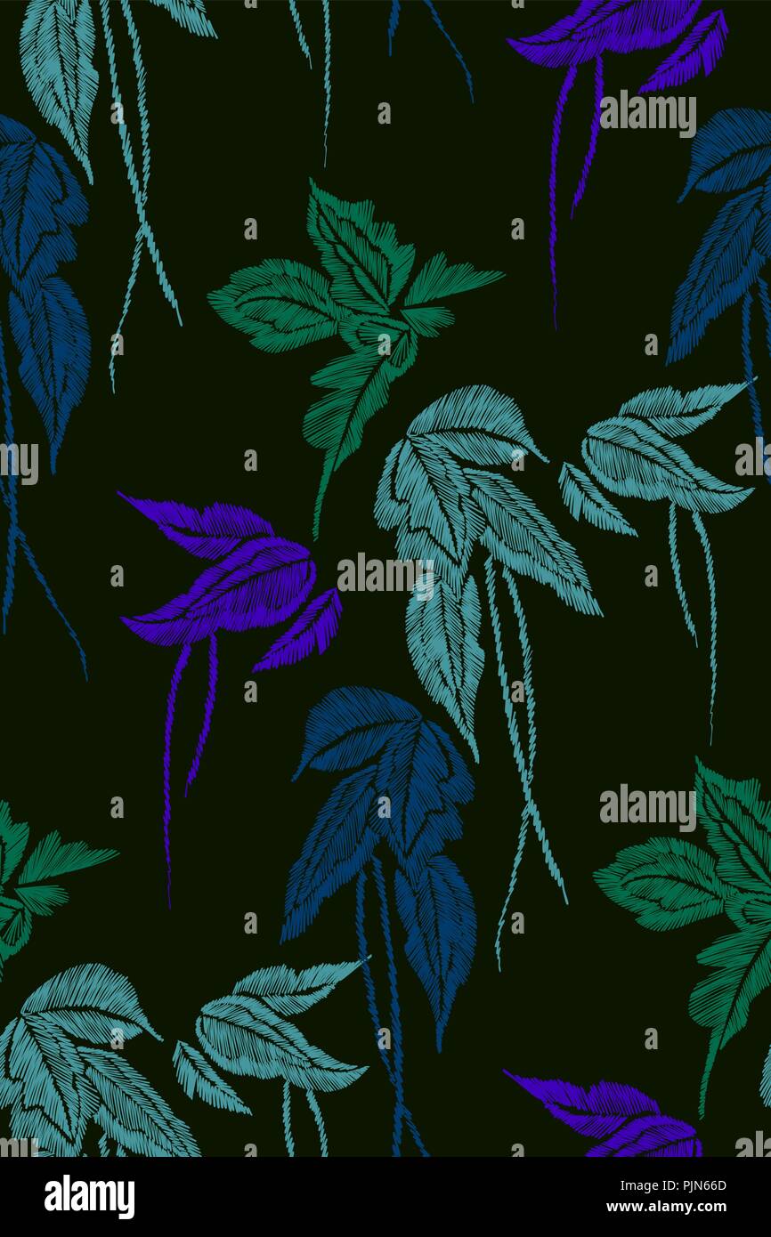 Tropical leaves seamless background pattern. Vector illustration hand ...