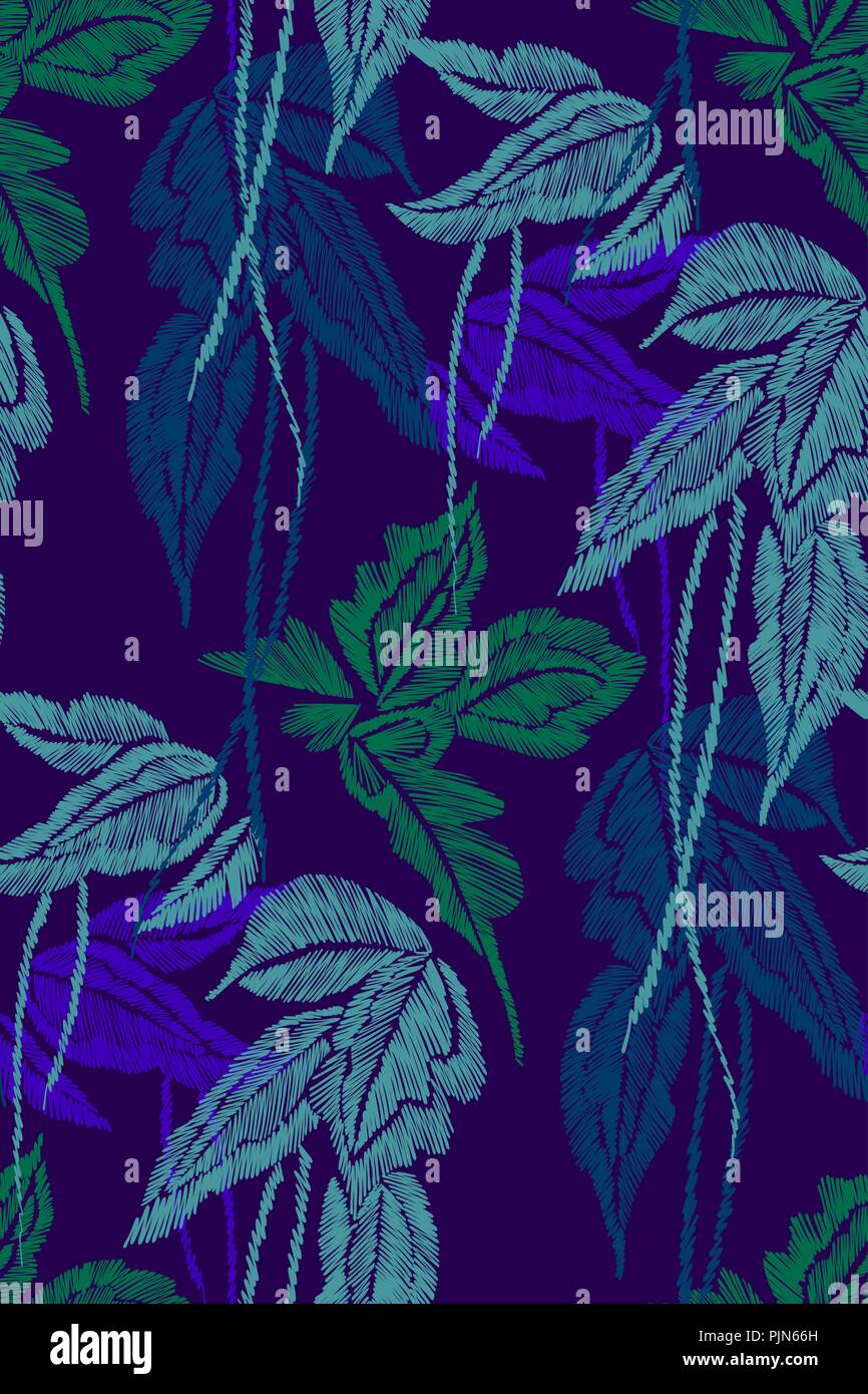 Tropical leaves seamless background pattern. Vector illustration hand ...