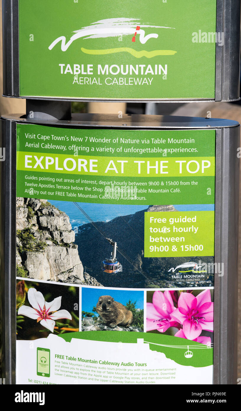 Sign outside the Table Mountain aerial cableway in Cape Town, South ...