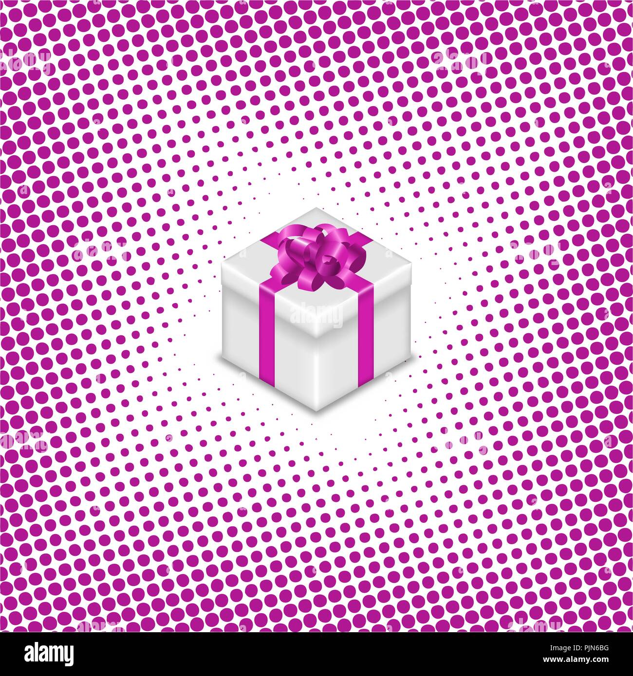Gift box with ribbon and bow on halftone background, vector ...