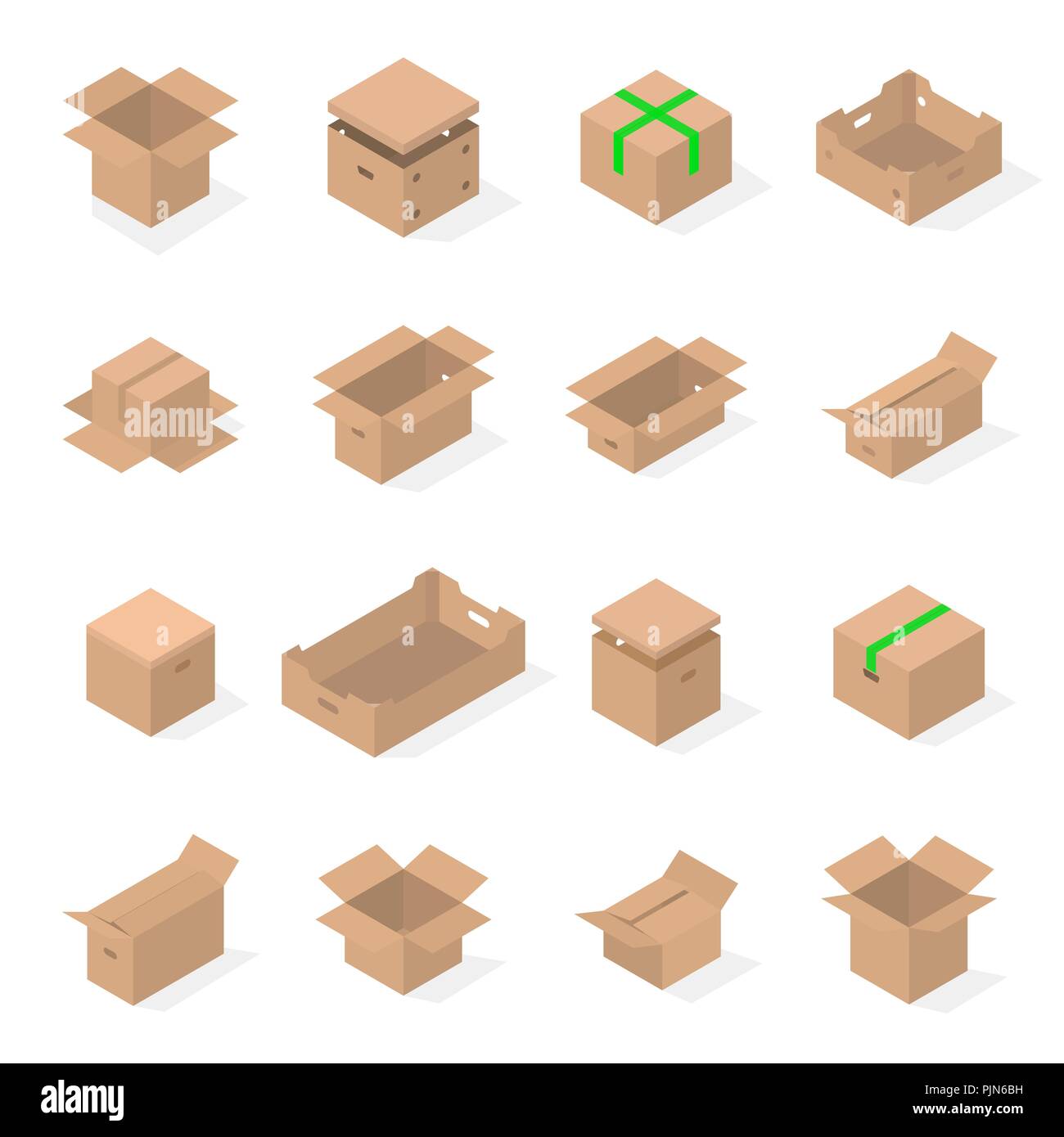 Set of different cardboard boxes isolated on white background ...