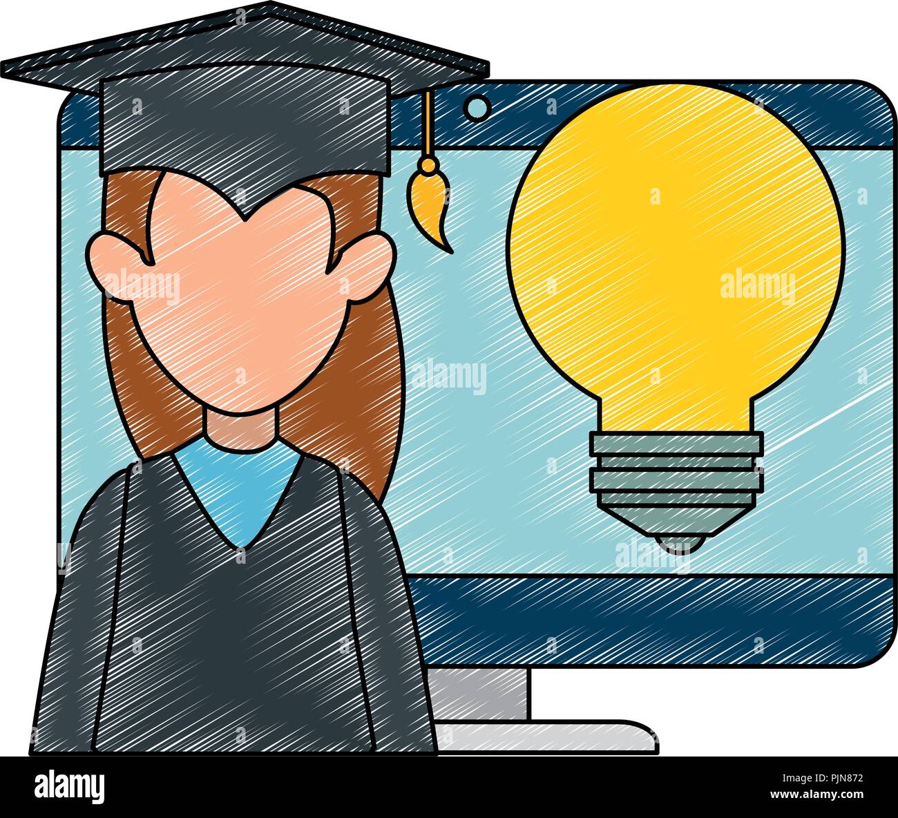woman student graduated with computer and bulb Stock Vector Image & Art ...