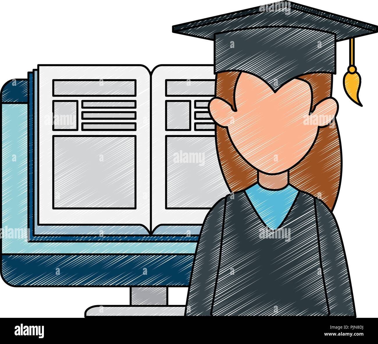woman student graduated with computer and book Stock Vector Image & Art ...