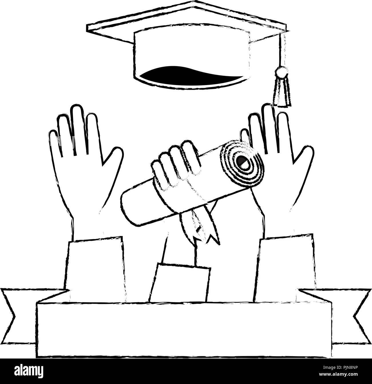 throwing hand with graduation diploma and hat Stock Vector Image & Art ...